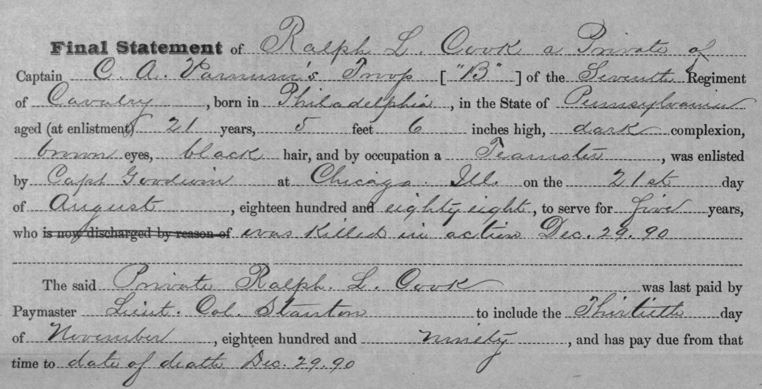 Private Ralph L. Cook, B Troop, 7th Cavalry – Killed in Action | Army ...