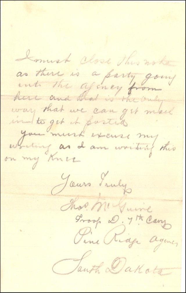 Letter from Private Thomas McGuire, D Troop, 7th Cavalry | Army at ...