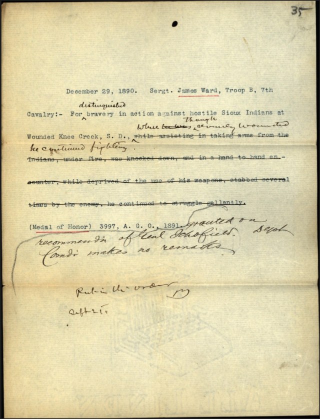 Sergeant James Henry Ward, B Troop, 7th Cavalry – Extraordinary Heroism ...